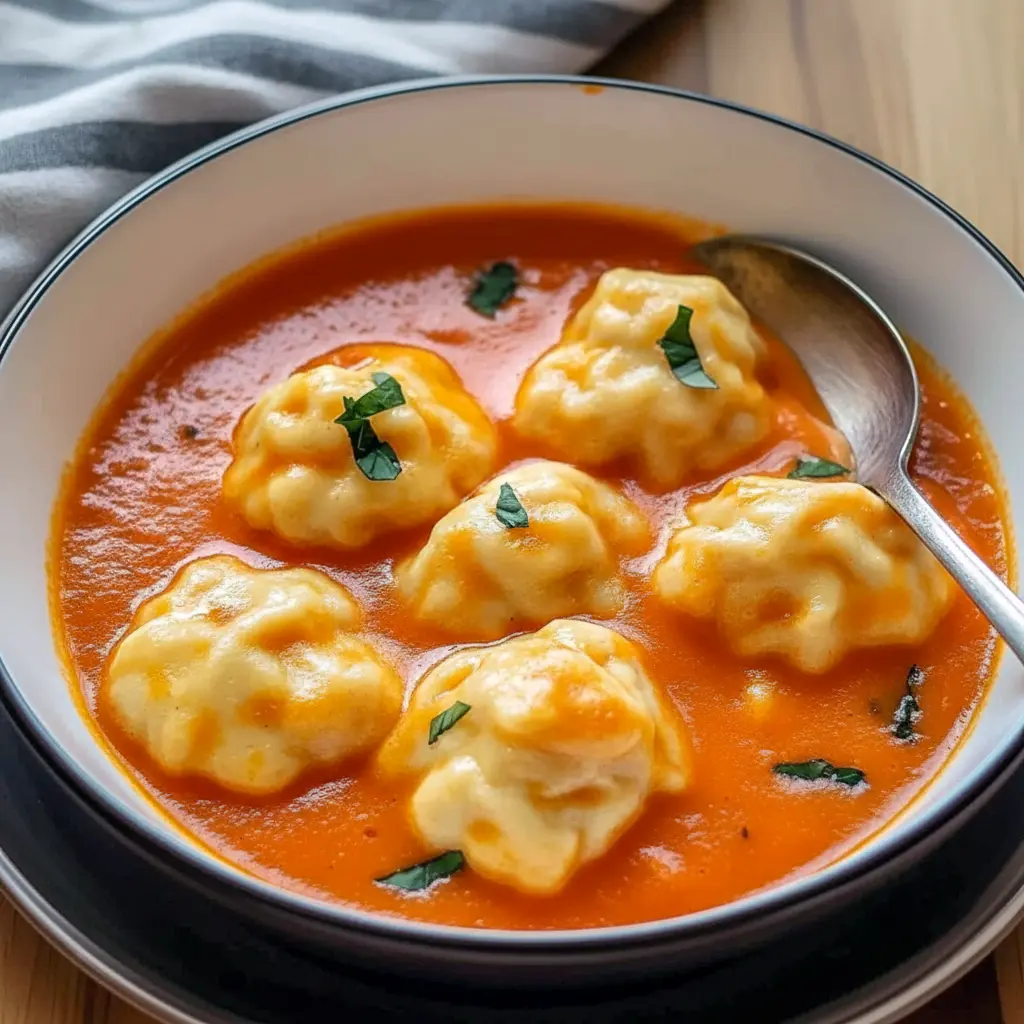 Easy Soups for Busy Days - Tomato Soup with Cheese Dumplings