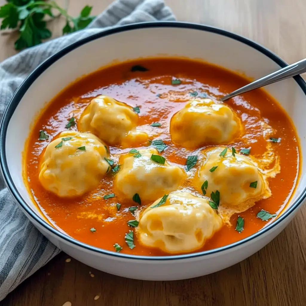 Easy Soups for Busy Days - Tomato Soup with Cheese Dumplings