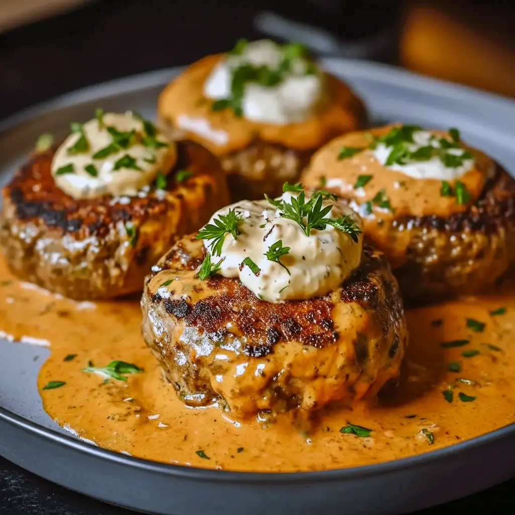 Best Keto Burgers — Feta-Stuffed Patties with Tomato Cream Sauce - 9am Chef